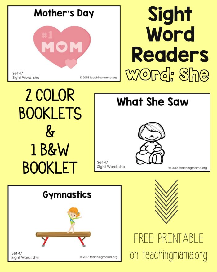 Sight Word Readers for the Word "She" - Teaching Mama