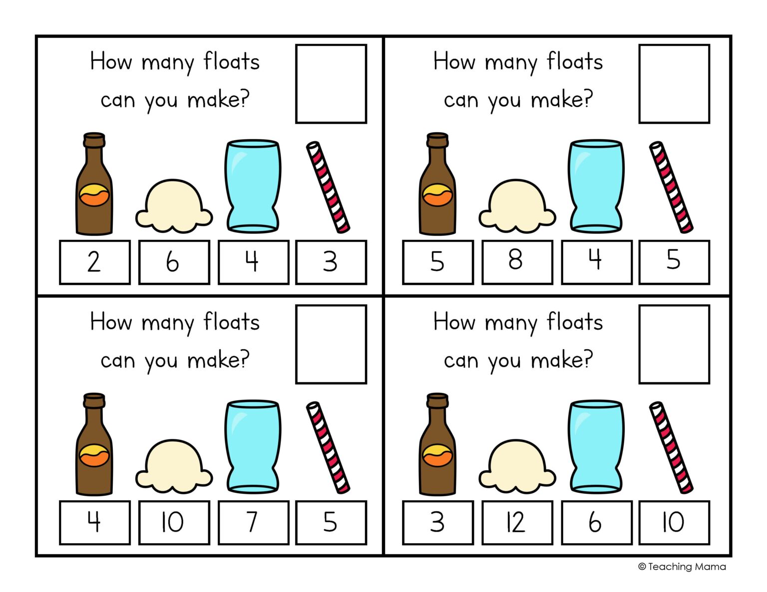 Root Beer Float Math Cards - Teaching Mama