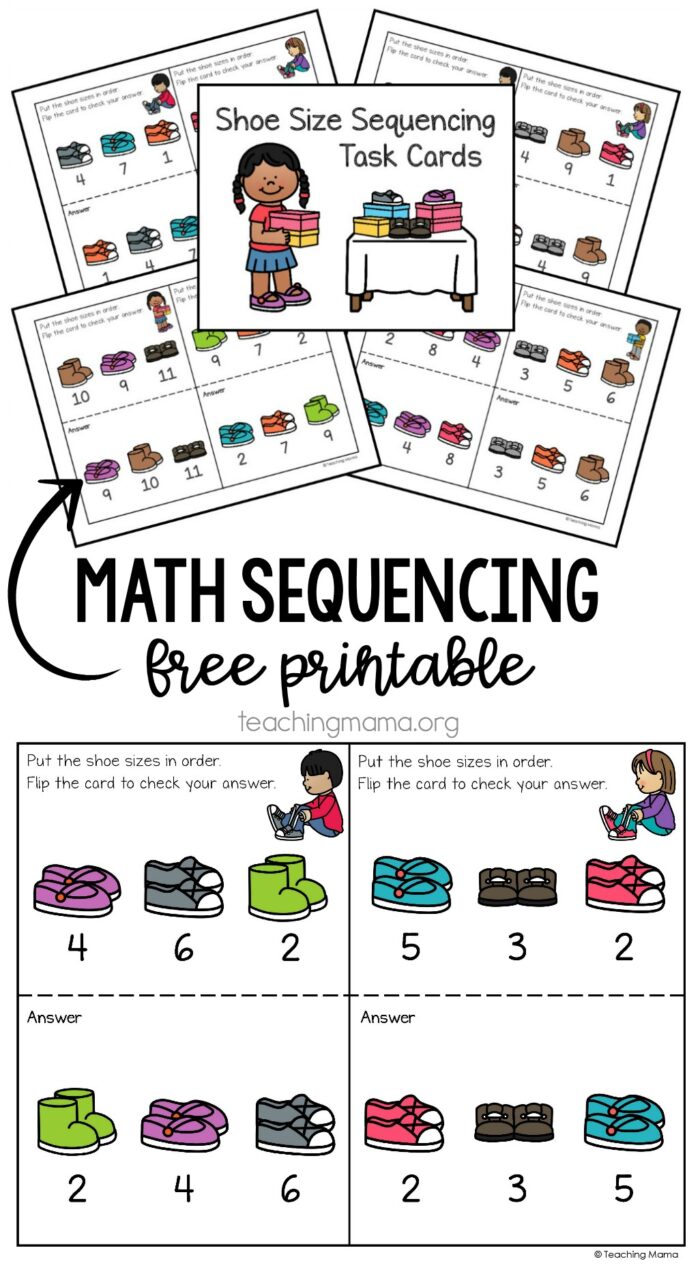 Shoe Size Sequencing Task Cards - Teaching Mama