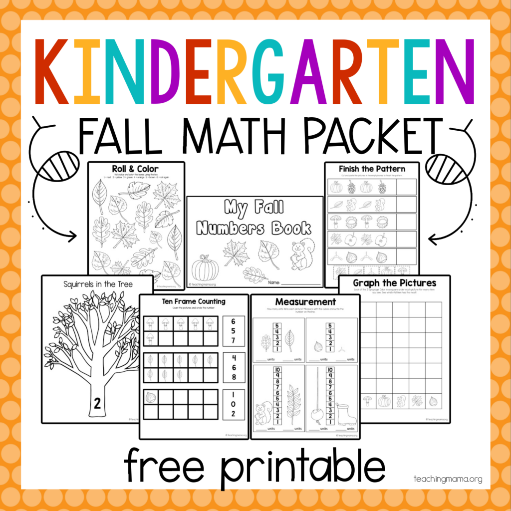 Kindergarten Fall Math Packet - Teaching Mama