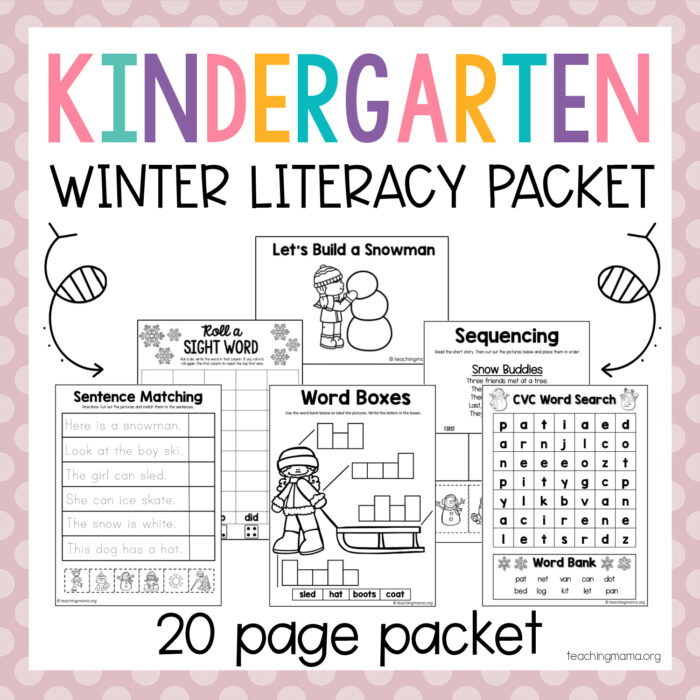 Kindergarten Winter Literacy Packet - Teaching Mama