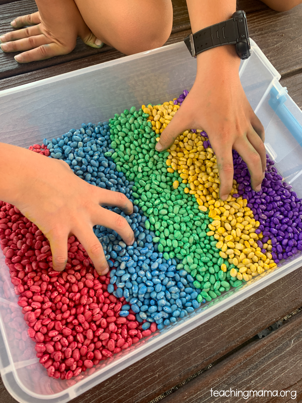 How to Dye White Beans for Sensory Play - Teaching Mama