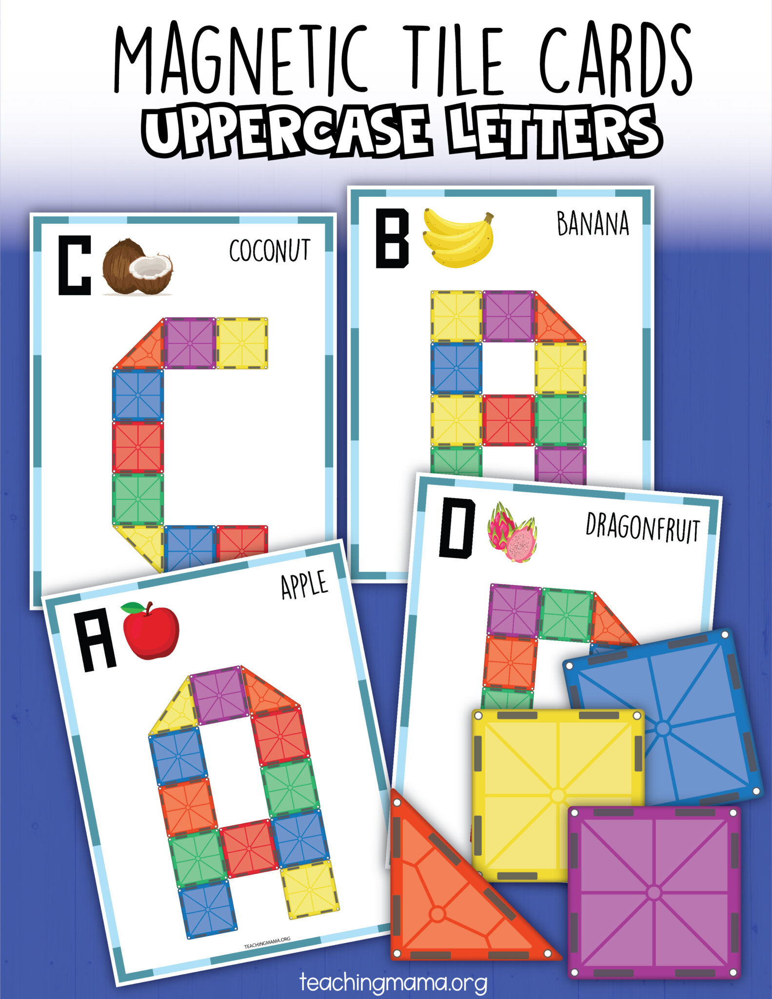 Magna Tile Uppercase Letter Cards - Teaching Mama