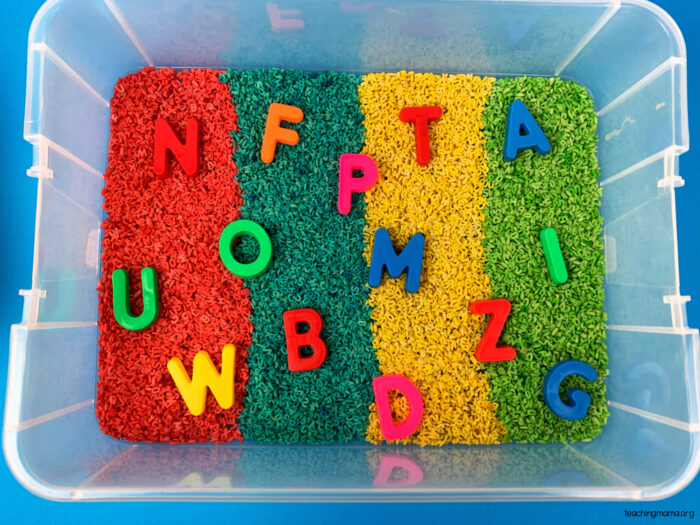 Colorful Alphabet Sensory Bin - Teaching Mama
