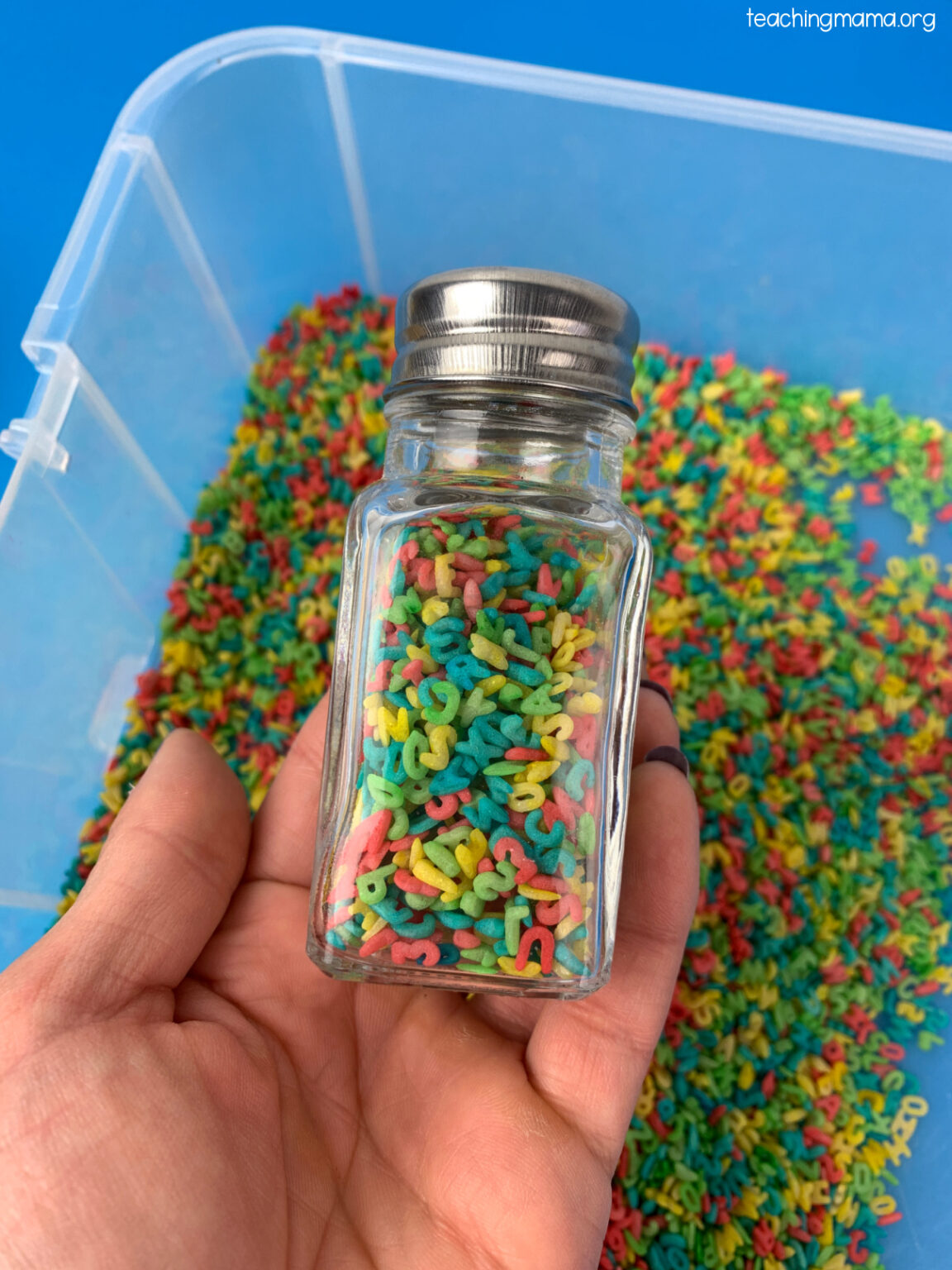 Colorful Alphabet Sensory Bin - Teaching Mama