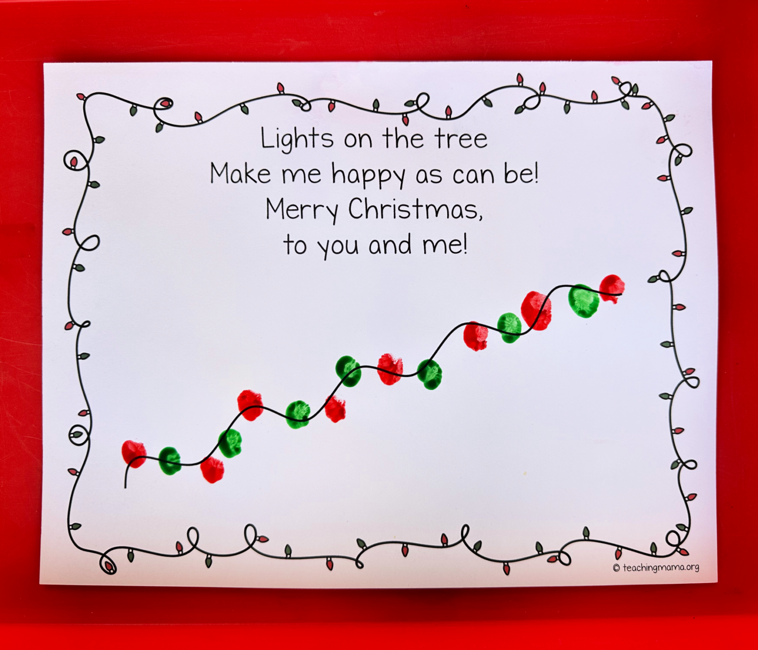 Christmas Lights Fingerprint Printable - Teaching Mama
