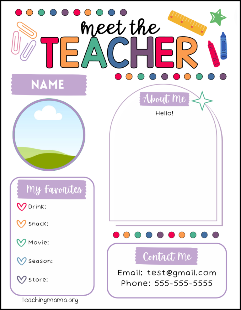 Meet the Teacher Printable - Teaching Mama