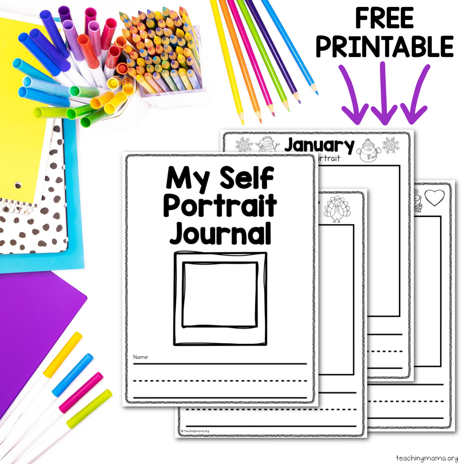 Monthly Self Portrait Journal - Free Printable - Teaching Mama