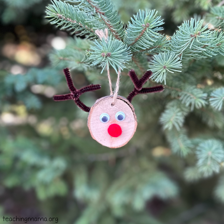 Rudolph Wood Slice Ornament - Teaching Mama