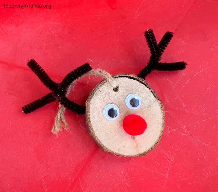 Rudolph Wood Slice Ornament - Teaching Mama