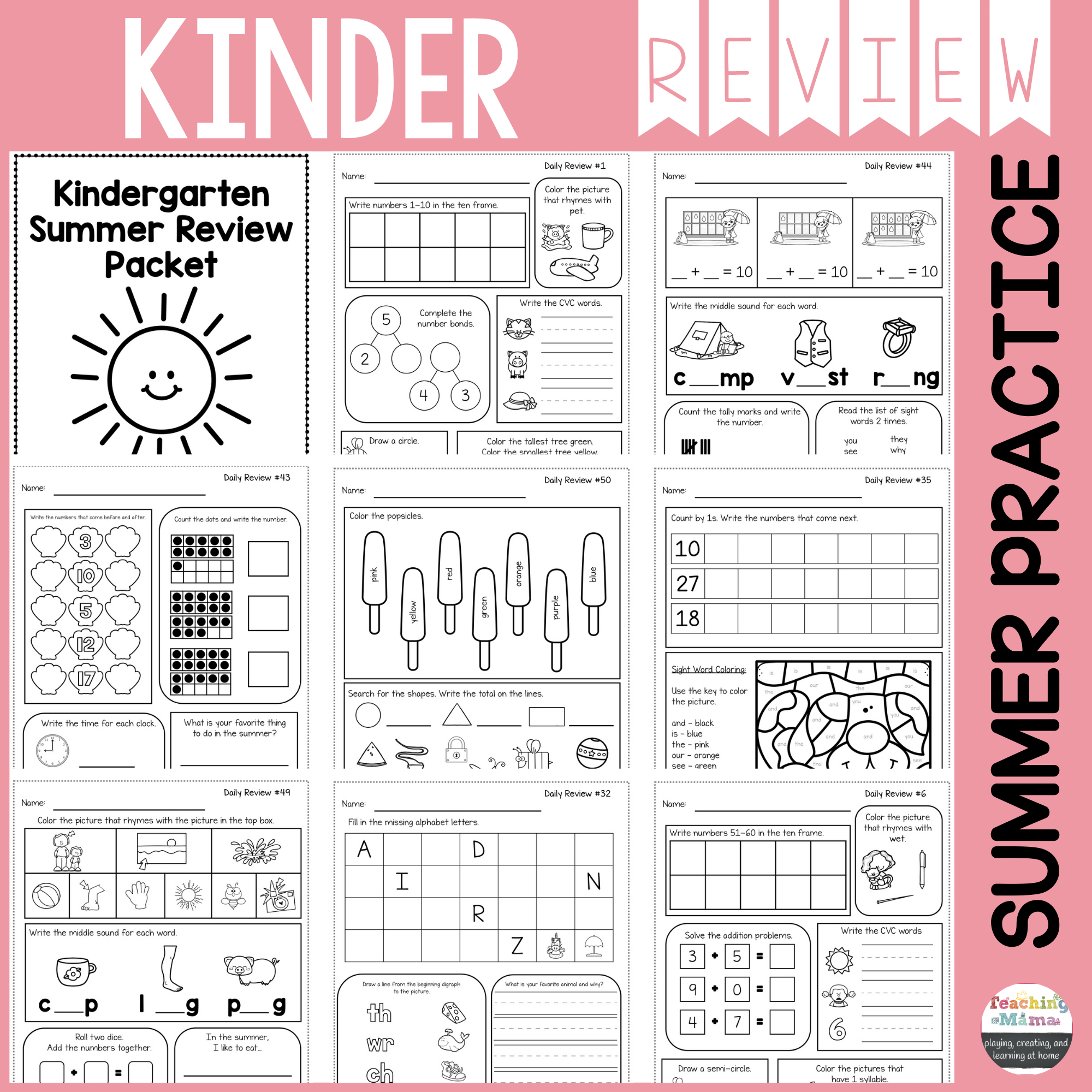 Kindergarten Summer Review Packet - Teaching Mama