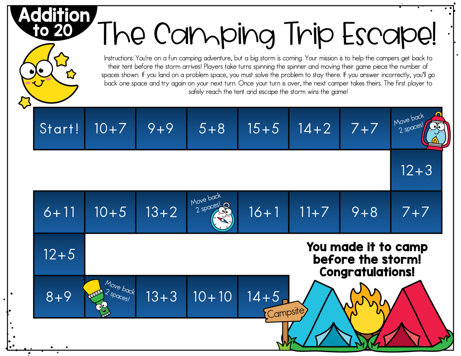 Camping Trip Math Fact Fluency Game - Teaching Mama